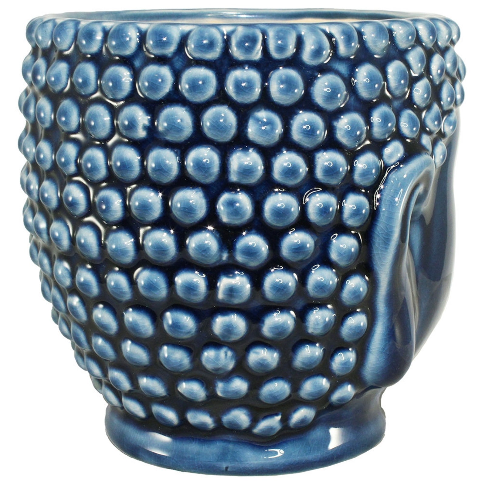 Serene Buddha Planter Pot in Royal Blue Glaze for Herbs, Flowers or ...
