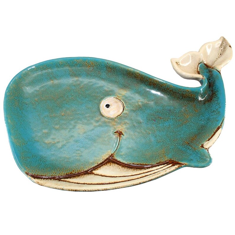 Ceramic Blue and Ecru Whale Plate 11" Coastal Ceramic Tray |nautical ...