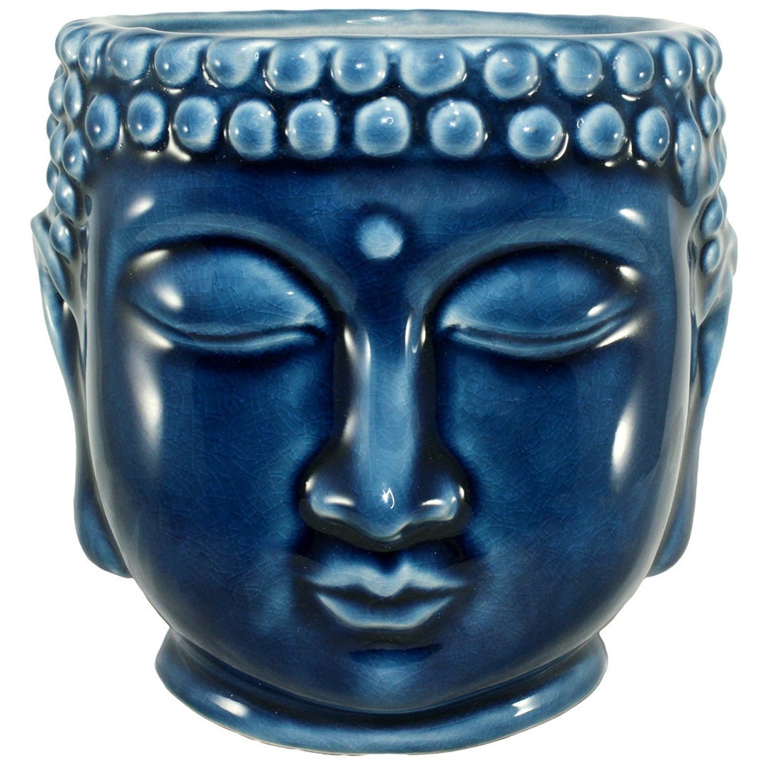 Serene Buddha Planter Pot in Royal Blue Glaze for Herbs, Flowers or ...