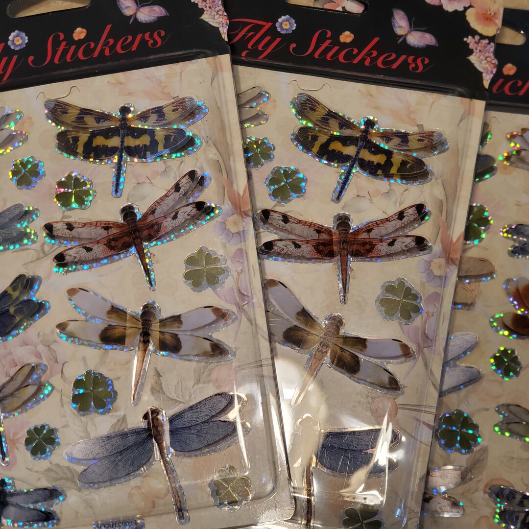 Bulk Packs of Iridescent Dragonfly 3D Stickers With Iridescent Clovers ...
