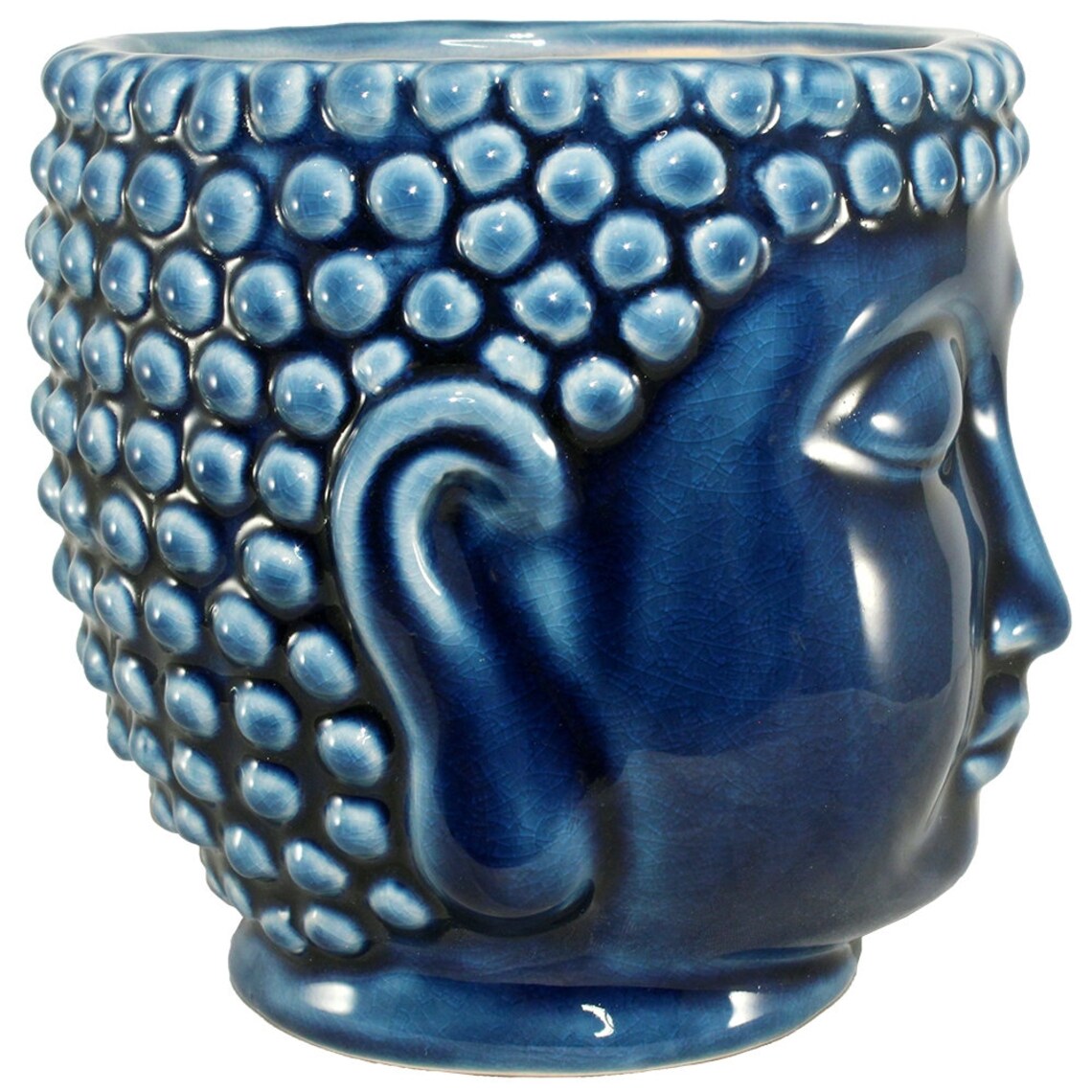 Serene Buddha Planter Pot in Royal Blue Glaze for Herbs, Flowers or ...