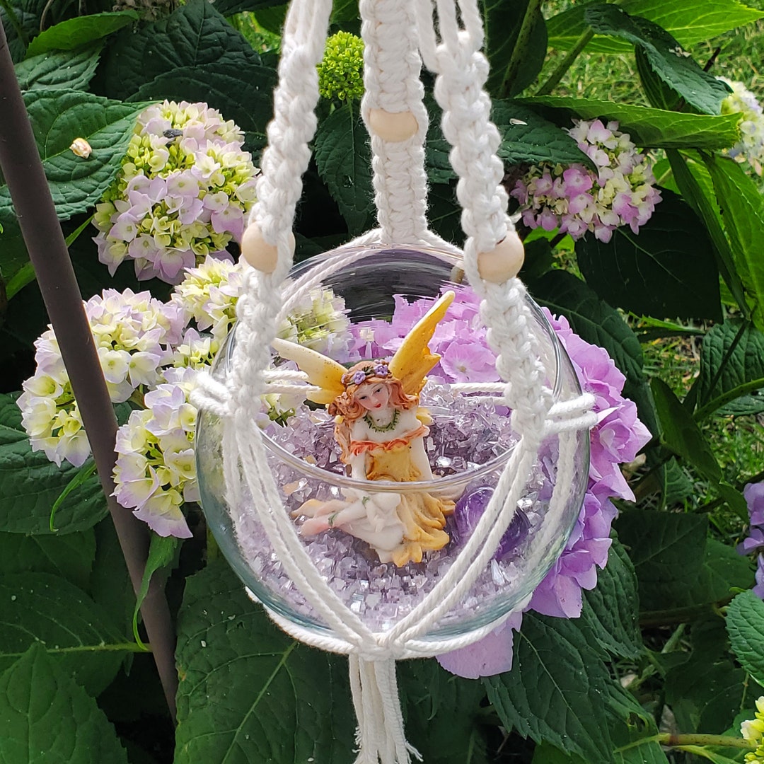 Glass Globe and Macramé Hanger for Air Plants, Succulents, Fairy Garden ...