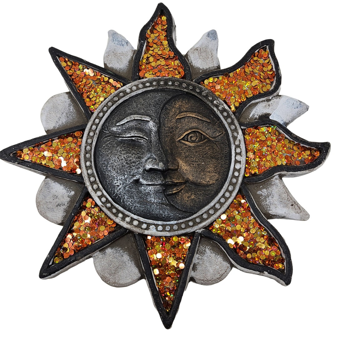 Solar Eclipse Sun and Moon Face Stepping Stone With Sequined Dazzling ...