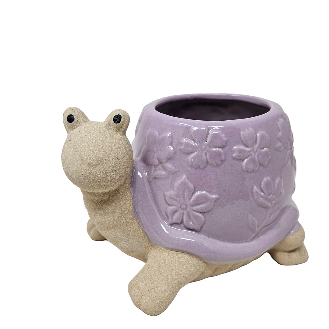 Lavender Turtle Animal Planter – Ceramic Turtle Pot With Drainage Hole ...