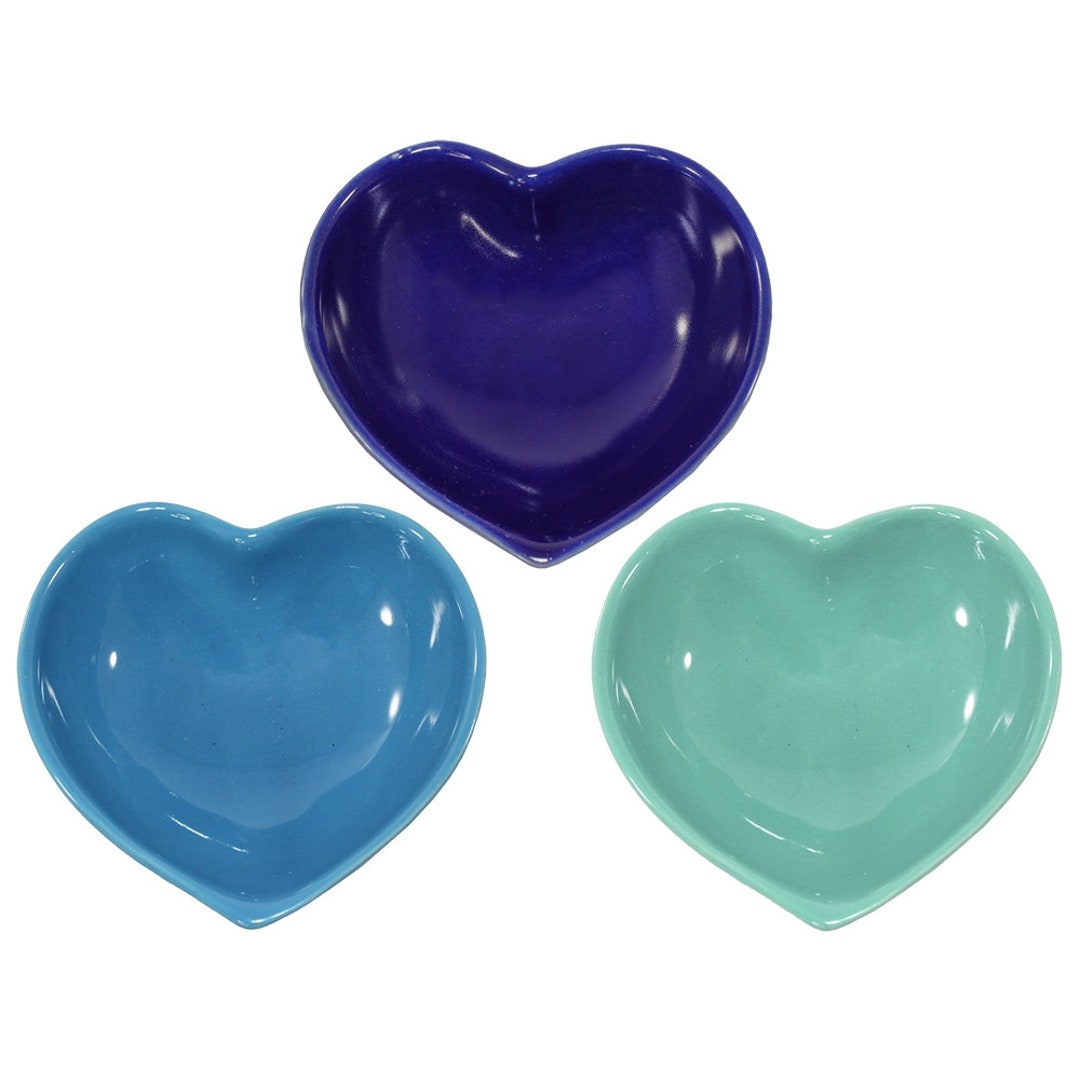 Set of 6 Beachy, Coastal, Tranquil Blue Toned Ceramic Heart Dishes for ...