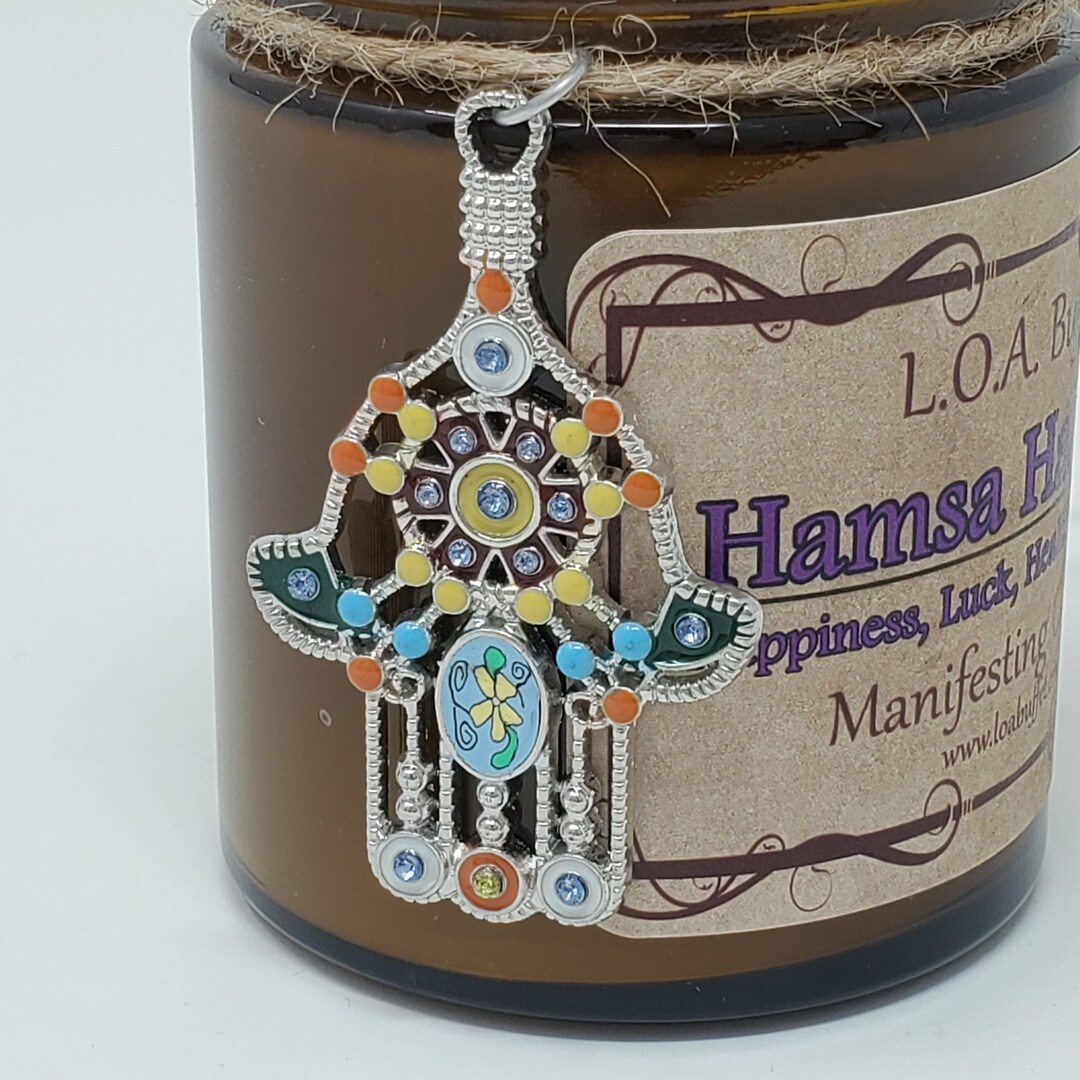 Hamsa Hand Candle With Charm, Good Luck Candle, Hand Poured Soy Candle ...