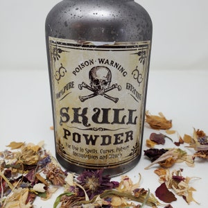 Silver Skull Powder Glass Bottle With Skull Topper Décor, Fun Halloween ...