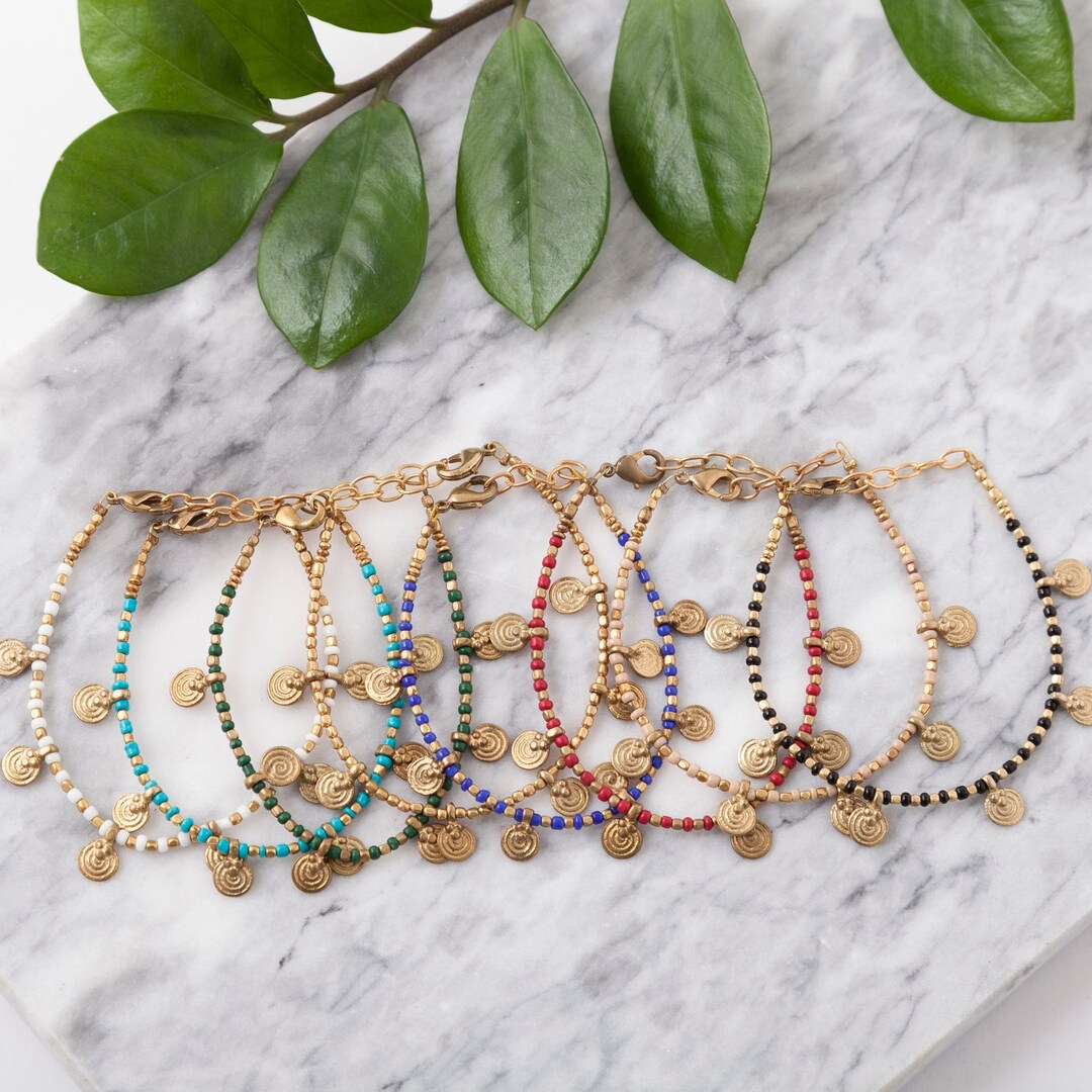 Fair Trade Bracelet From India, Adjustable Brass and Color Beaded ...
