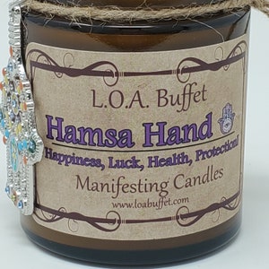 Hamsa Hand Candle With Charm, Good Luck Candle, Hand Poured Soy Candle ...