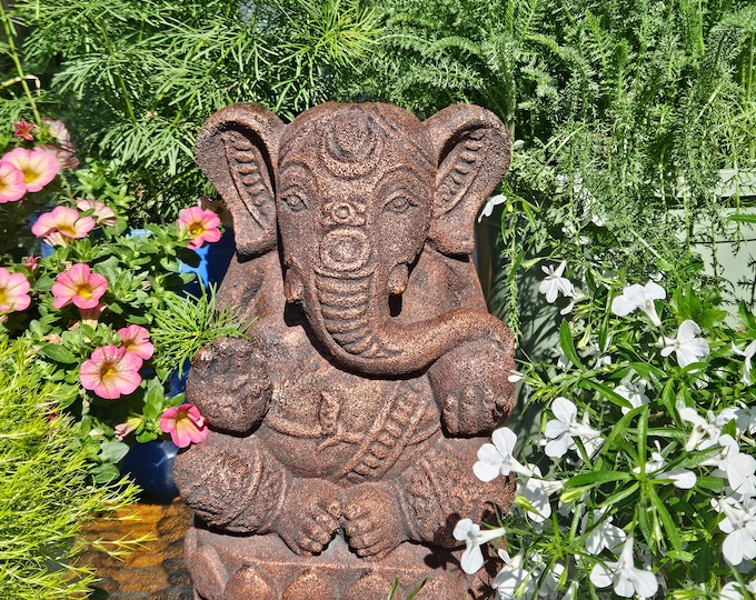 Volcanic Stone Red and Gold Ganesha Statue for Indoor/outdoor Décor ...