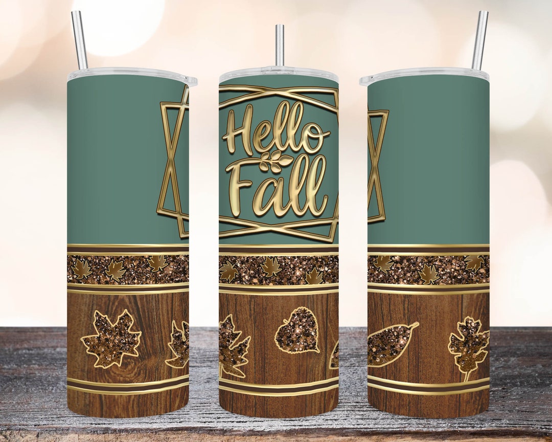 Hello Fall, Sage Green Wood Grain Gold Letters, Fall Leaves, Autumn ...