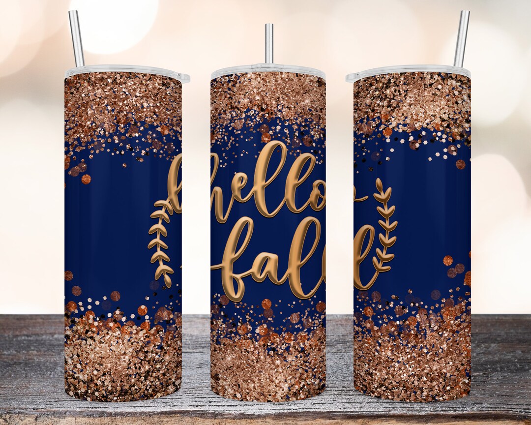 Hello Fall, Navy Blue Gold Glitter, Fall Autumn Season, 20oz Skinny ...