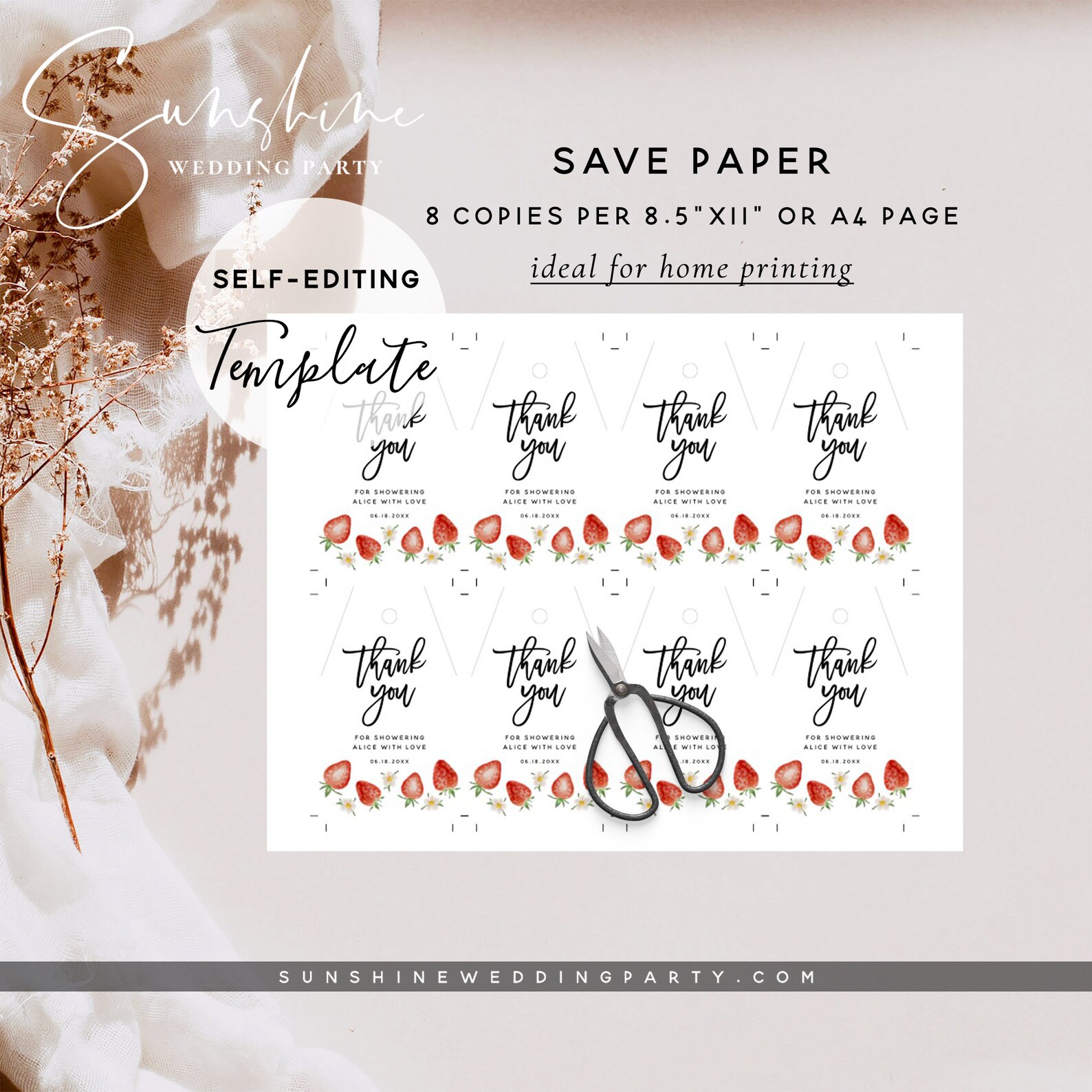 Strawberry Thank You Favors Tag Template, Strawberry Gift Tags ...