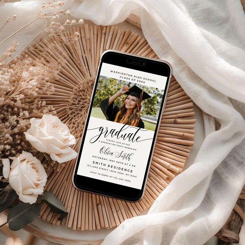 Editable Graduation Party Evite Template | Modern Photo Graduation ...