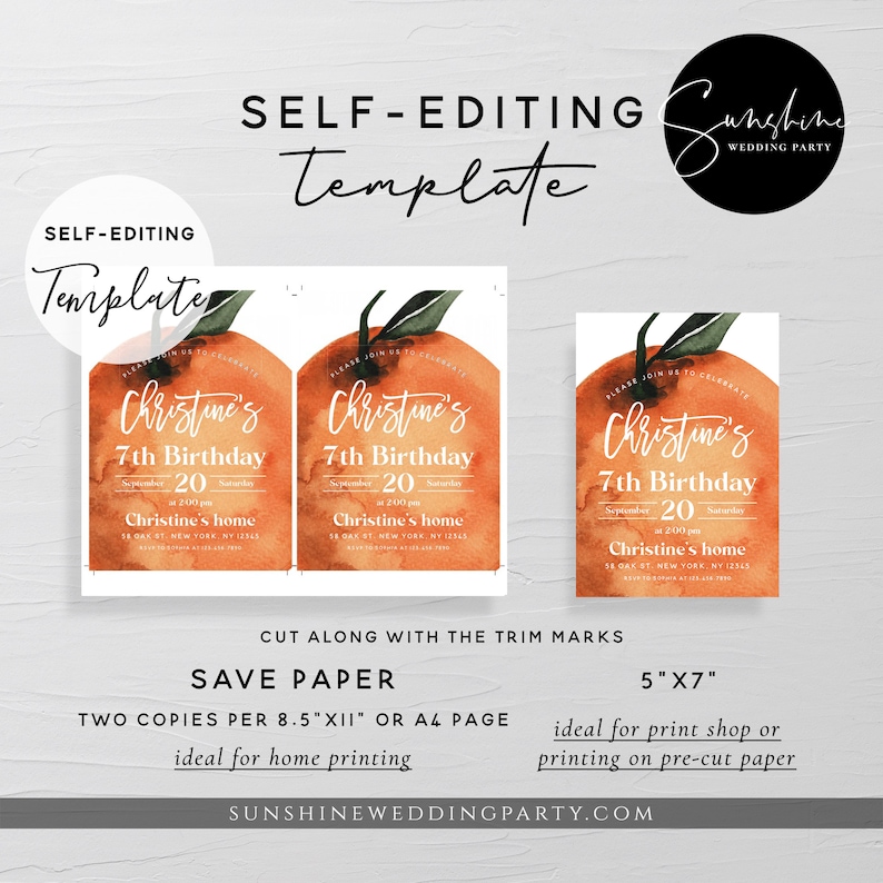 Orange Birthday Invitation Template, Citrus Birthday Party Invitation ...