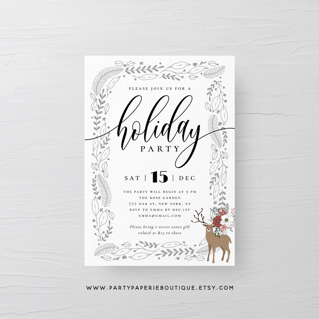 Rustic Holiday Party Invitation Template: Winter Reindeer Printable ...