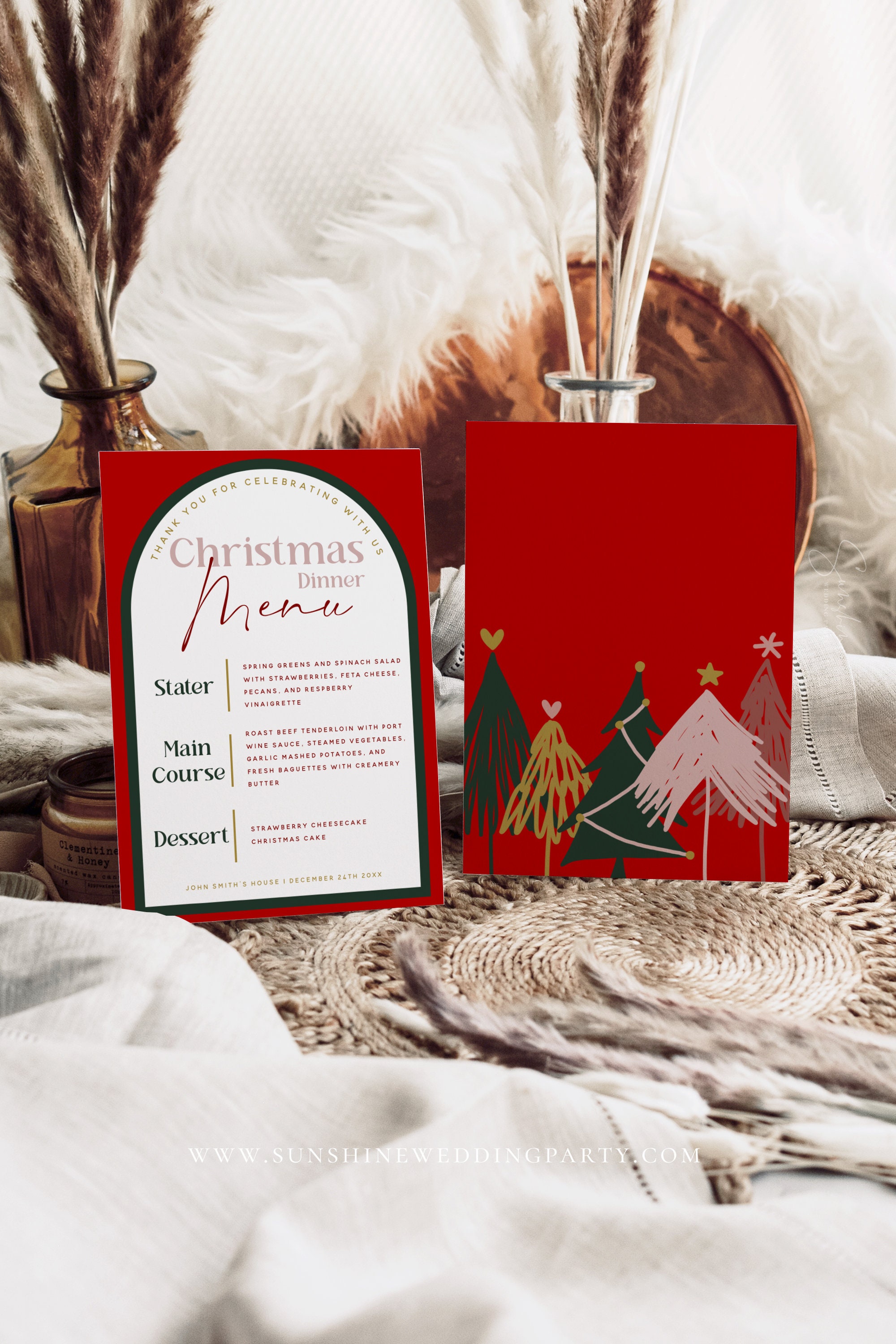 Modern Christmas Menu Template, Christmas Poinsetta Menu, Printable ...