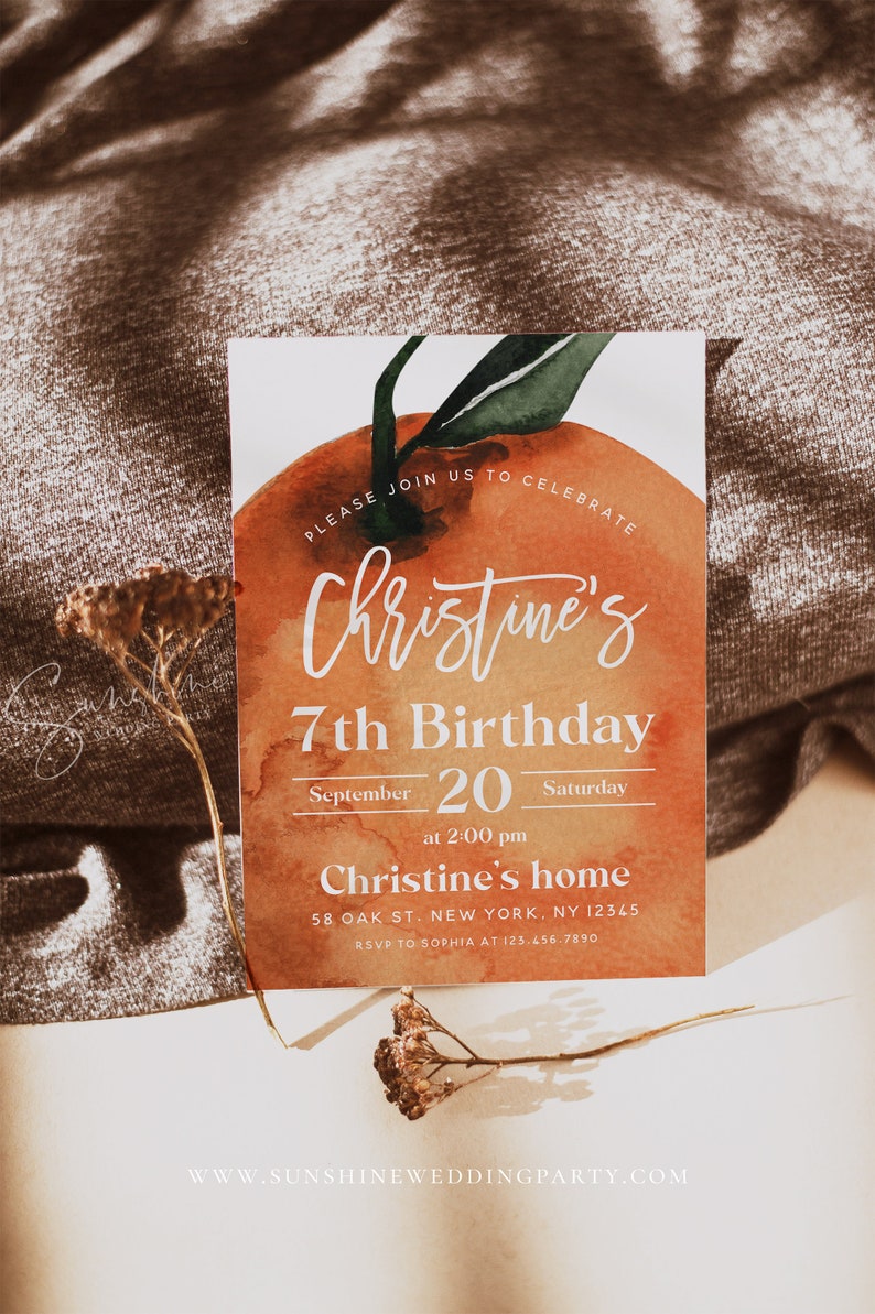 Orange Birthday Invitation Template, Citrus Birthday Party Invitation ...