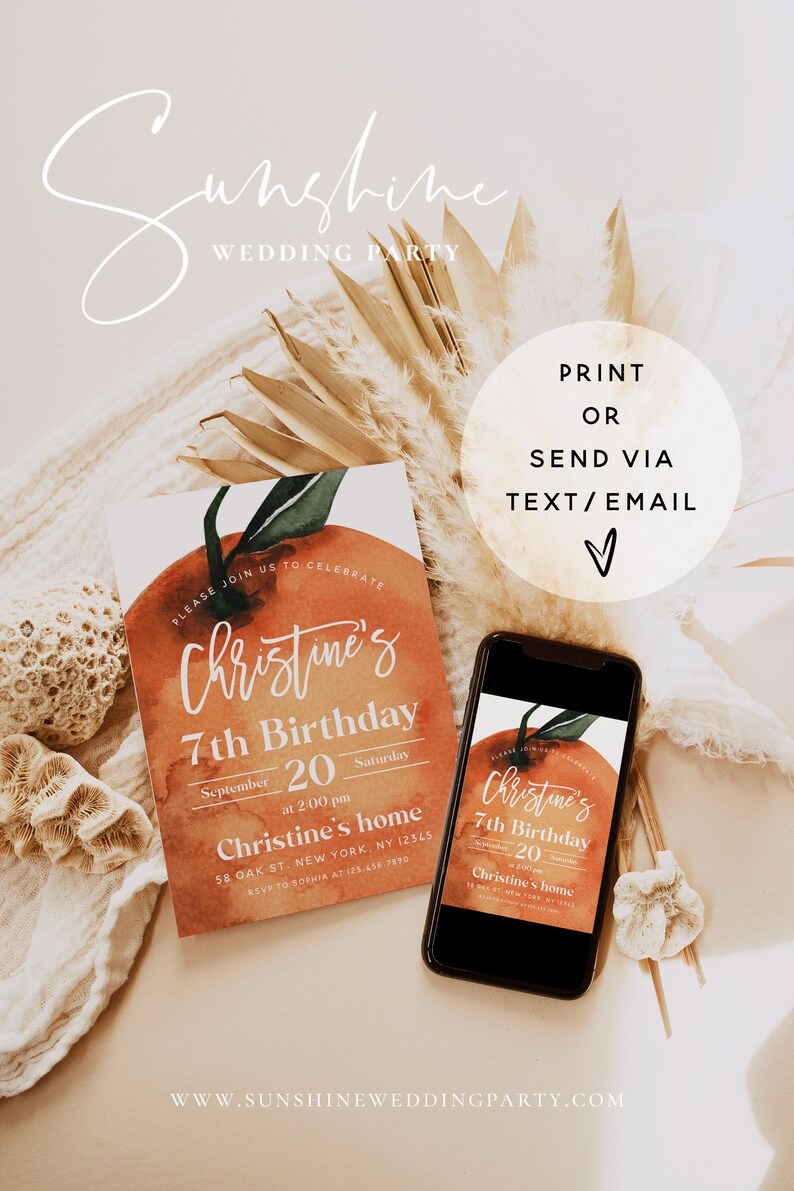 Orange Birthday Invitation Template, Citrus Birthday Party Invitation ...