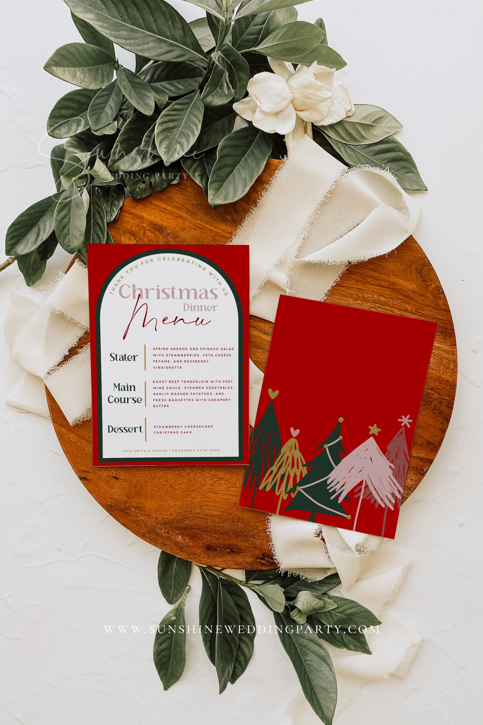 Modern Christmas Menu Template, Christmas Poinsetta Menu, Printable ...