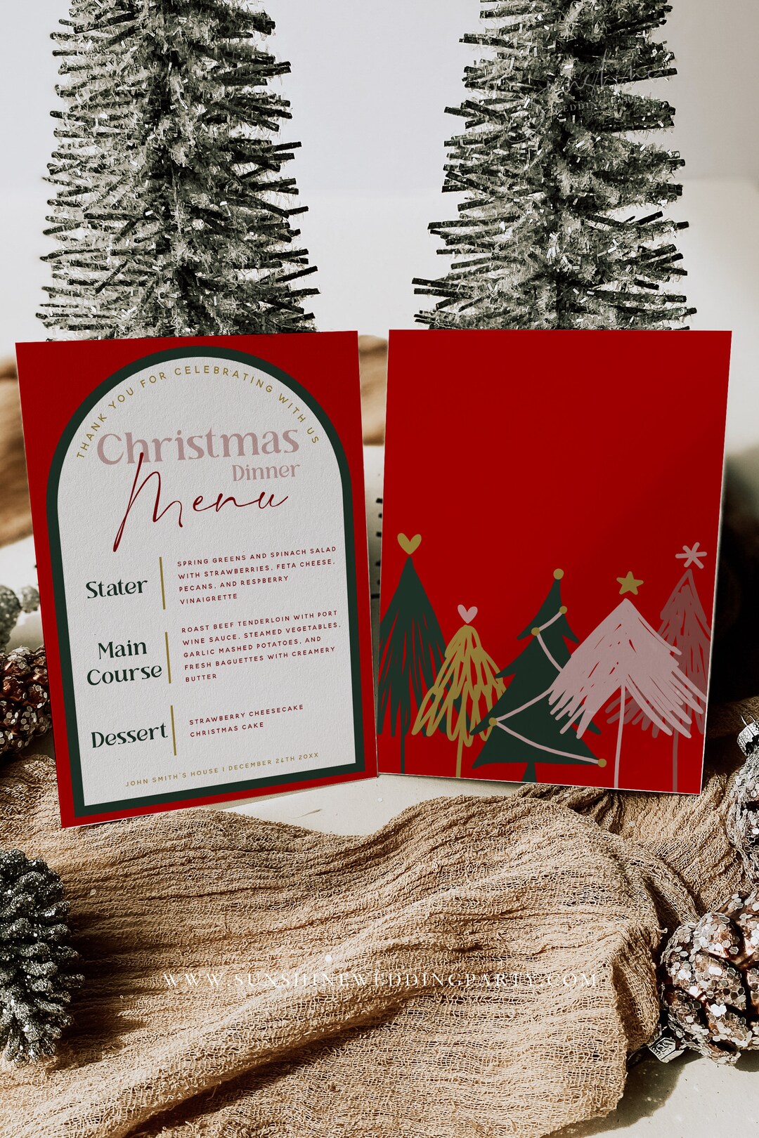 Modern Christmas Menu Template, Christmas Poinsetta Menu, Printable ...