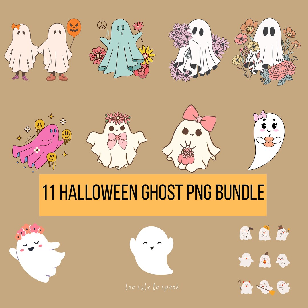 Halloween PNG Ghost Bundle, Ghost Clipart, Halloween PNG Files, Digital ...