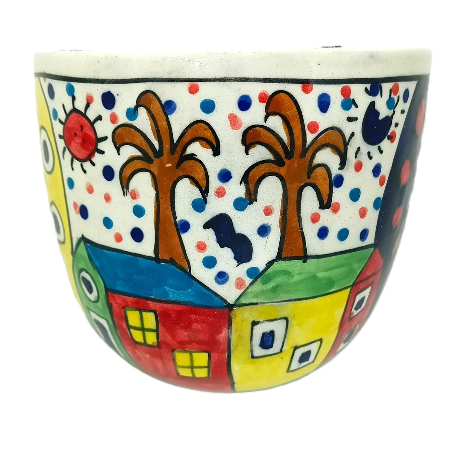 Hand-painted Ceramic Wall Cone Planter – Multicolor Floral & Village ...