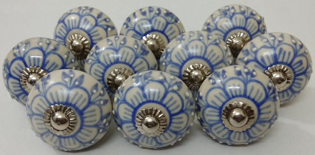 Blue Emboss Ceramic Knobs Kitchen Cabinet Knobs Hardware Knobs Cupboard ...