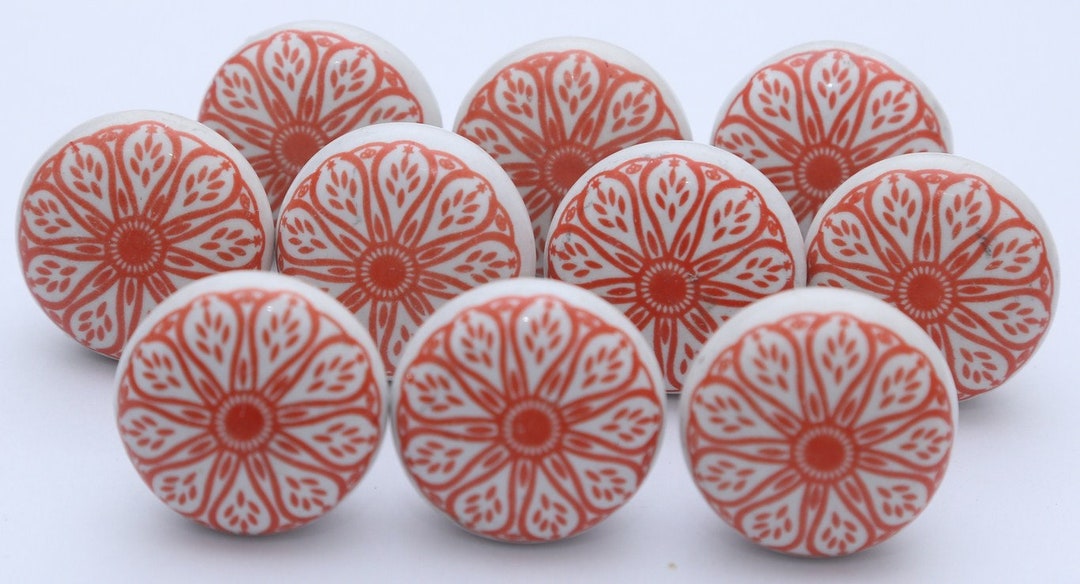 Flat Orange Red Ceramic Knobs Kitchen Cabinet Knobs Hardware Knobs ...