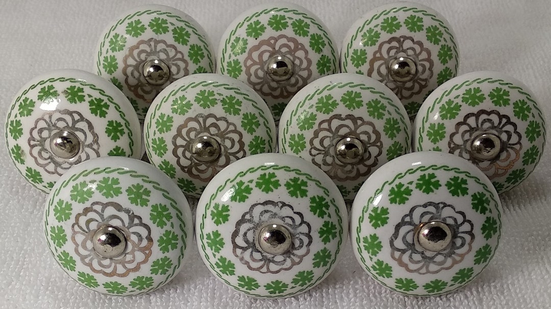 Green White Ceramic Knobs Kitchen Cabinet Knobs Hardware Knobs Cupboard Knobs Drawer Knobs ...