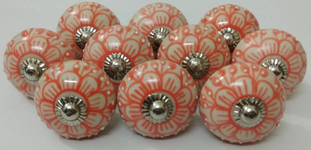 Orange Emboss Ceramic Knobs Kitchen Cabinet Knobs Hardware Knobs ...