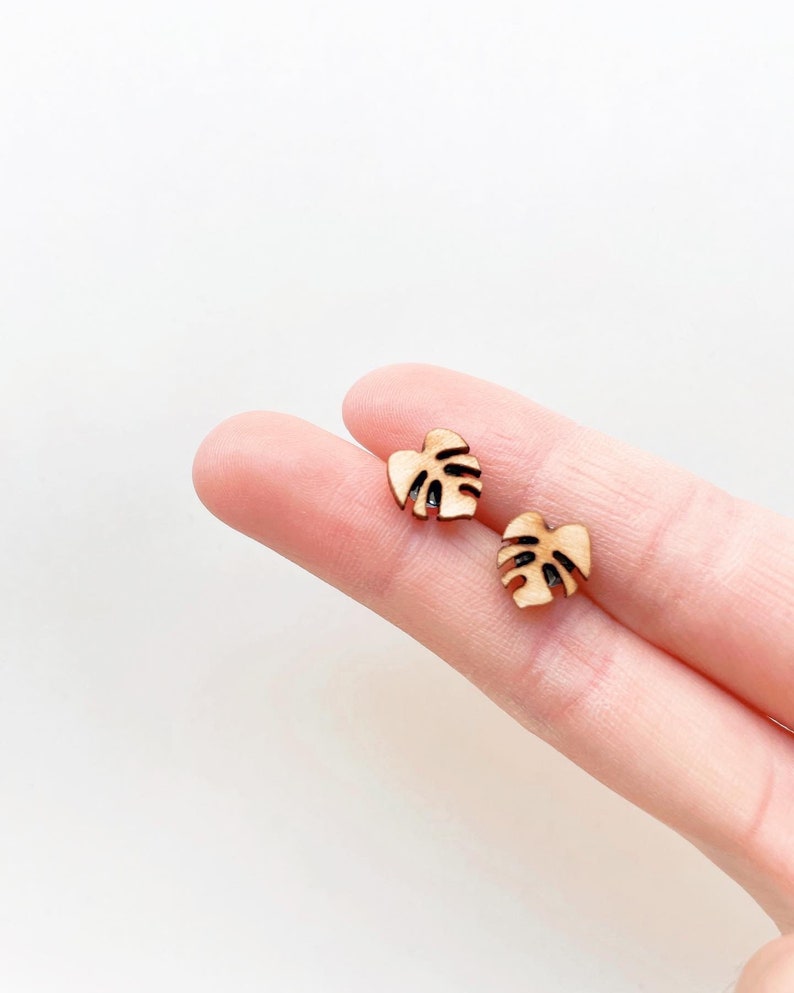 Monstera Plant Stud Earrings | Hypoallergenic Stainless Steel Posts - Etsy