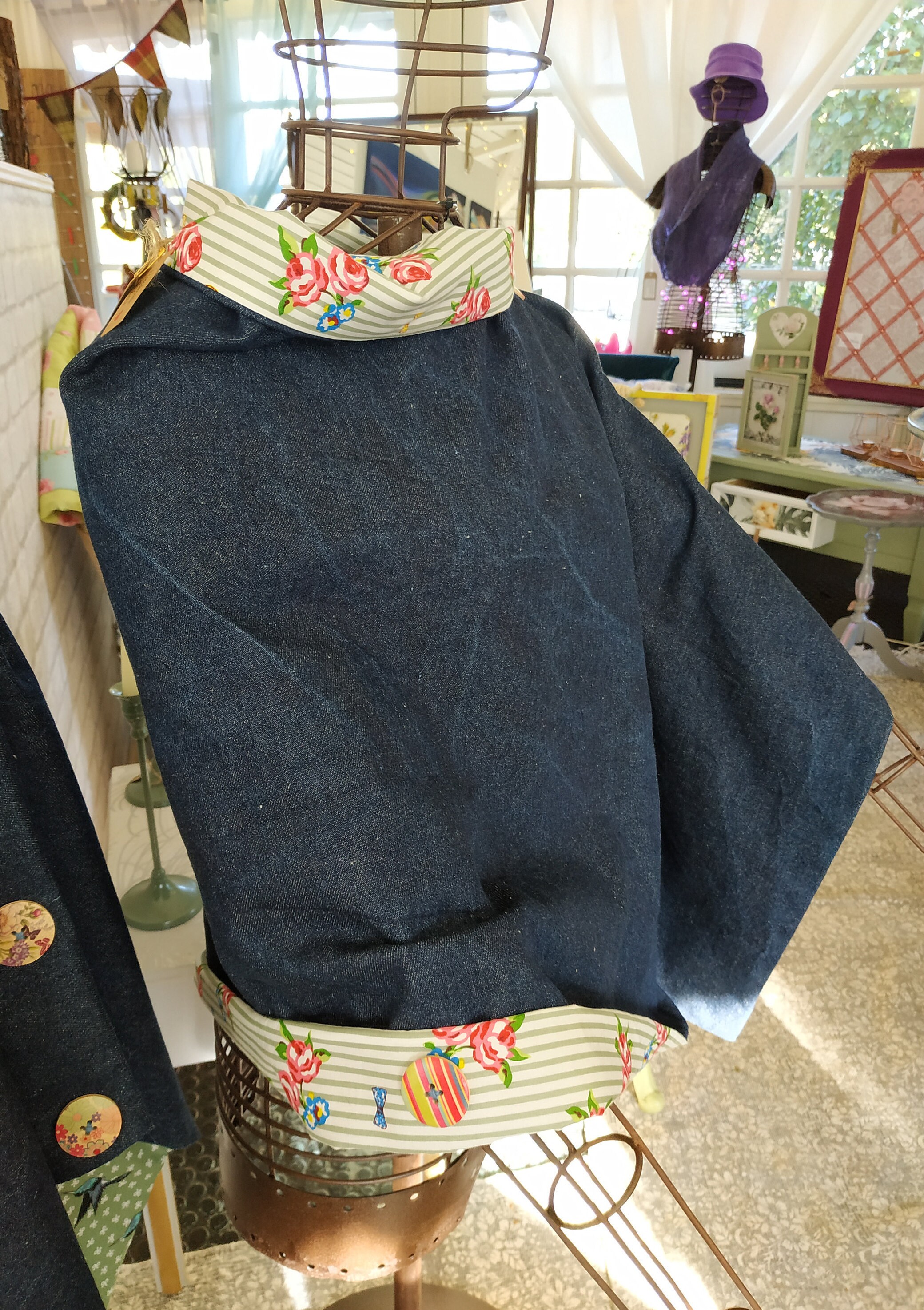 Indigo Denim Poncho With Contrasting Patterned Fabric - Etsy UK