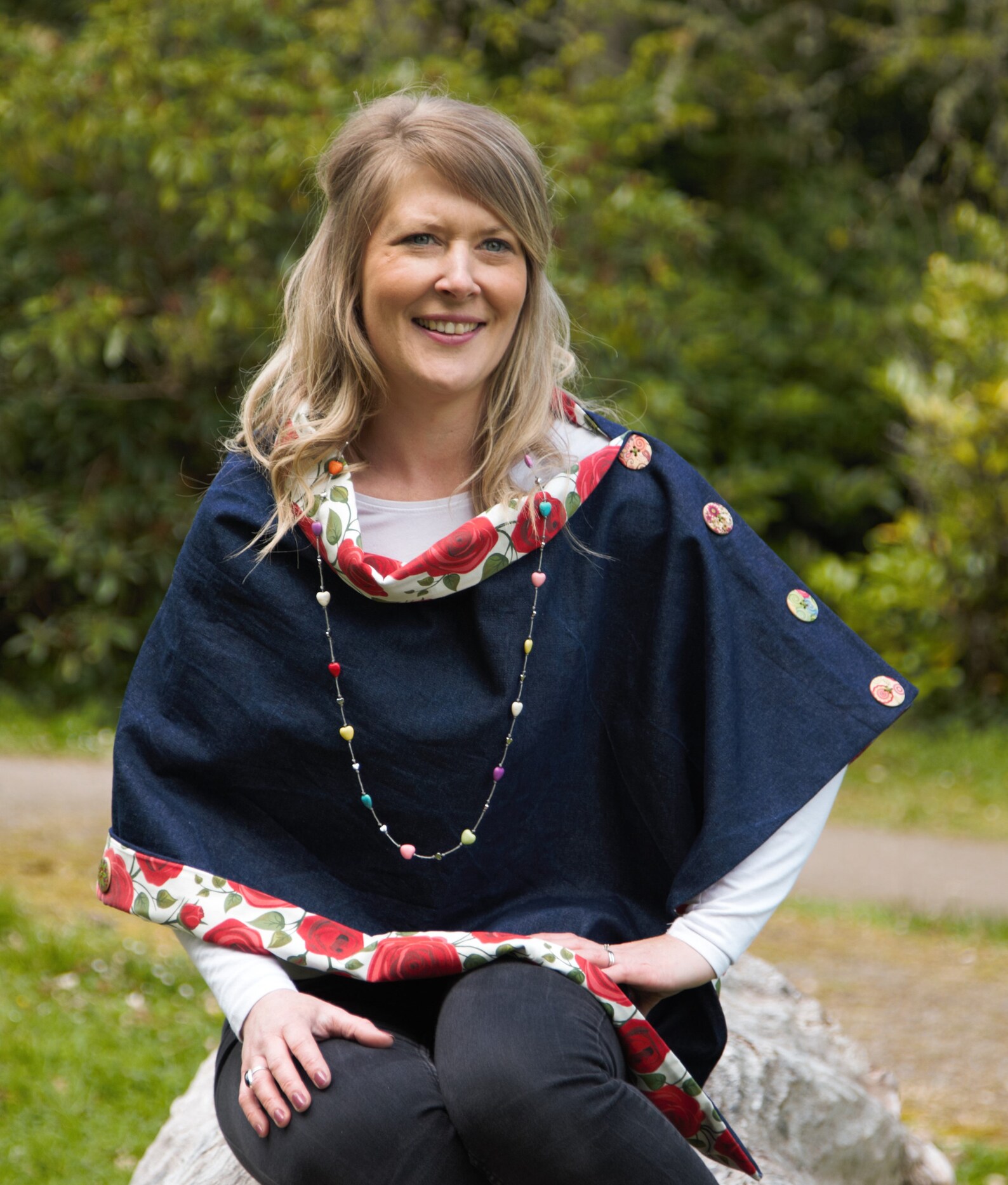 Indigo Denim Poncho With Contrasting Patterned Fabric - Etsy UK