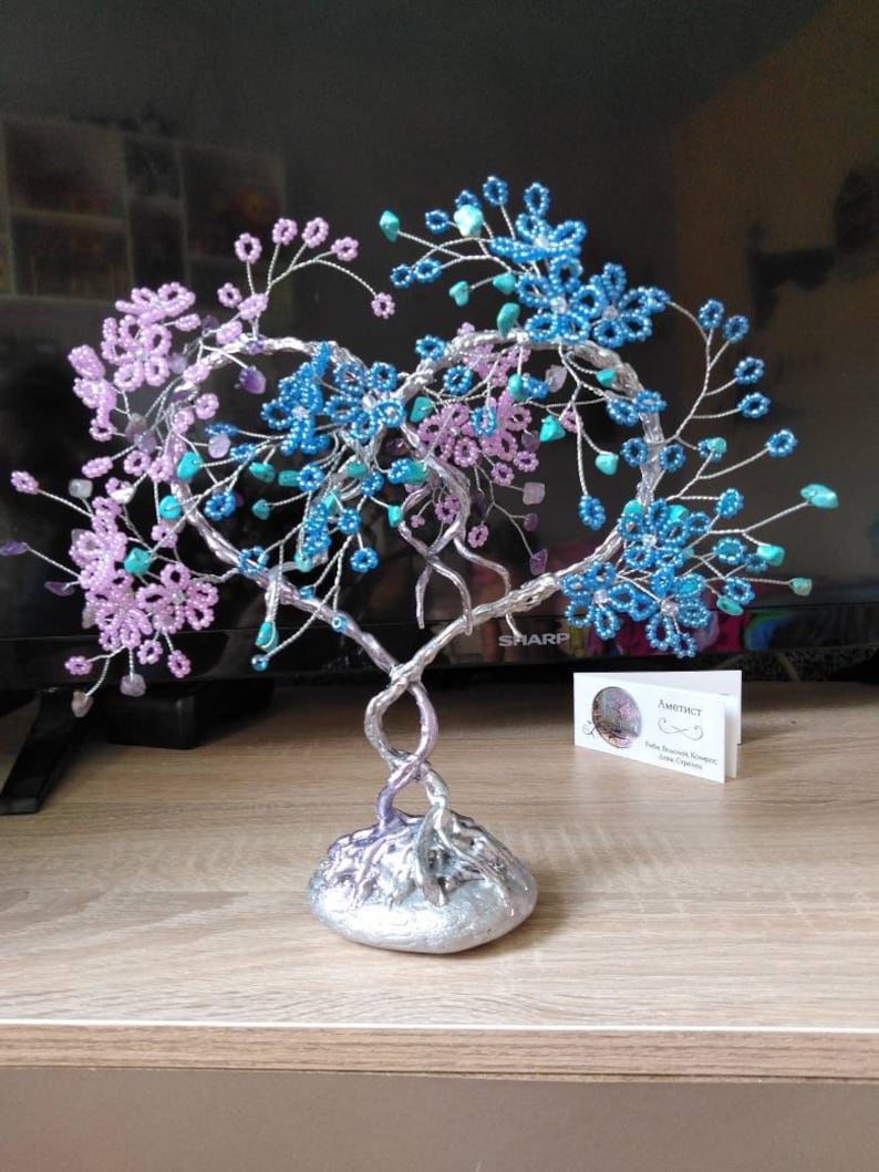 Gemstone Tree of Life Heart Wire Sculpture Love Gift | Etsy