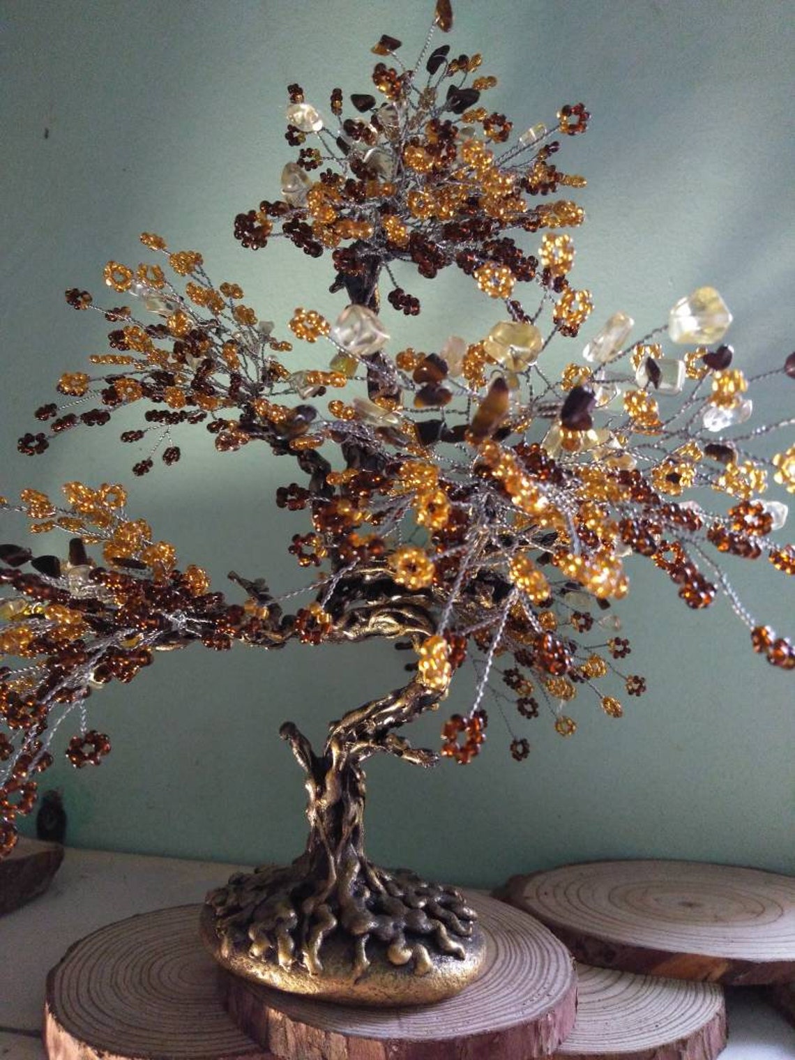 Tiger Eye,citrine Crystal Tree of Life,large Wire Sculpture,feng Shui ...