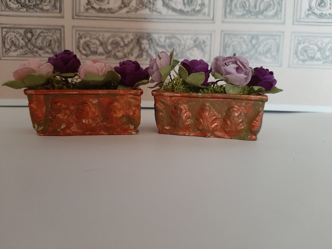 Copper Moss Window Boxes With Paper Flowers- Miniatures- Garden-mini ...