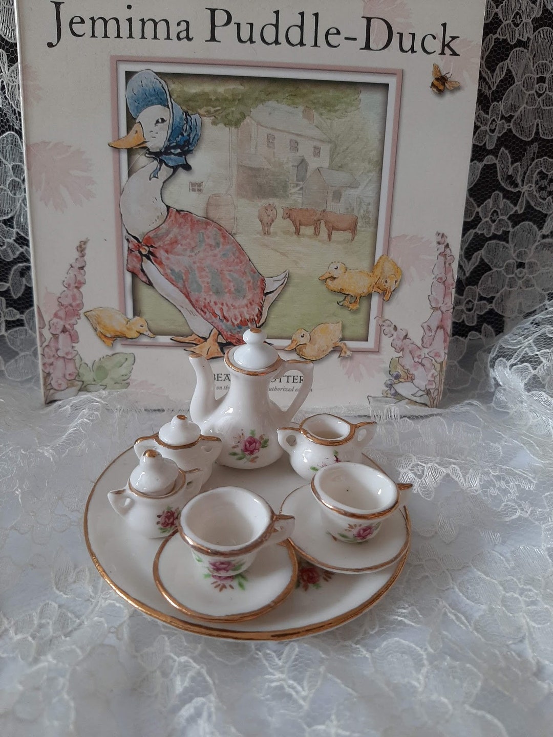 Delicate Rose Miniature Vintage Tea Set - Etsy