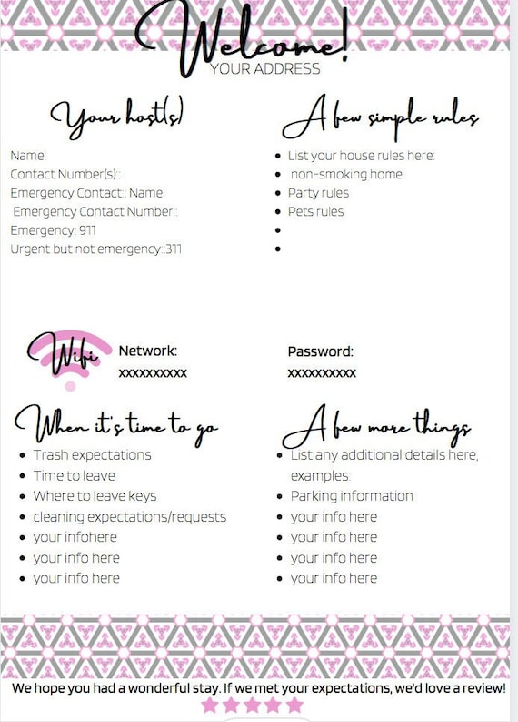 VRBO Template Guest Book Template Airbnb Welcome Template - Etsy