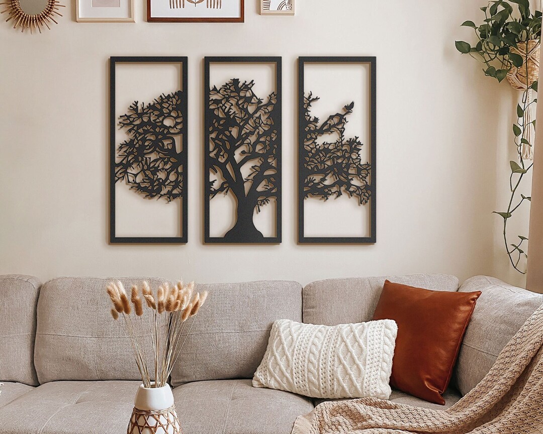 3 Panel Tree of Life Metal Wall Art, Metal Wall Decor, Living Room Wall ...