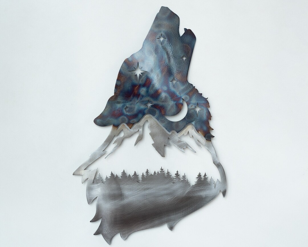 Metal Wolf Wall Art, Wolf Wall Decor, Wolf Gifts, Wolf Mountain Wall ...