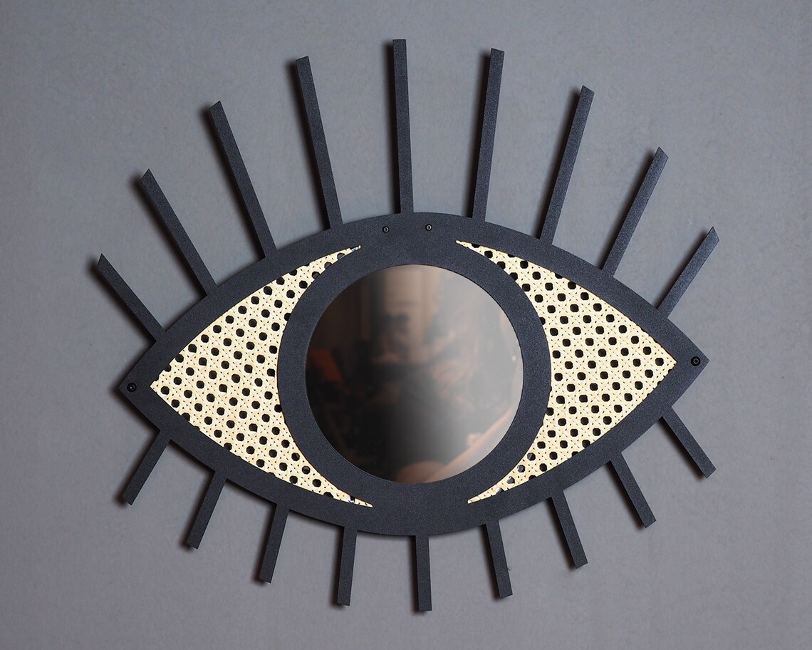 Metal Eye Mirror Wall Decor Rattan Eye Mirror Mirror Wall | Etsy
