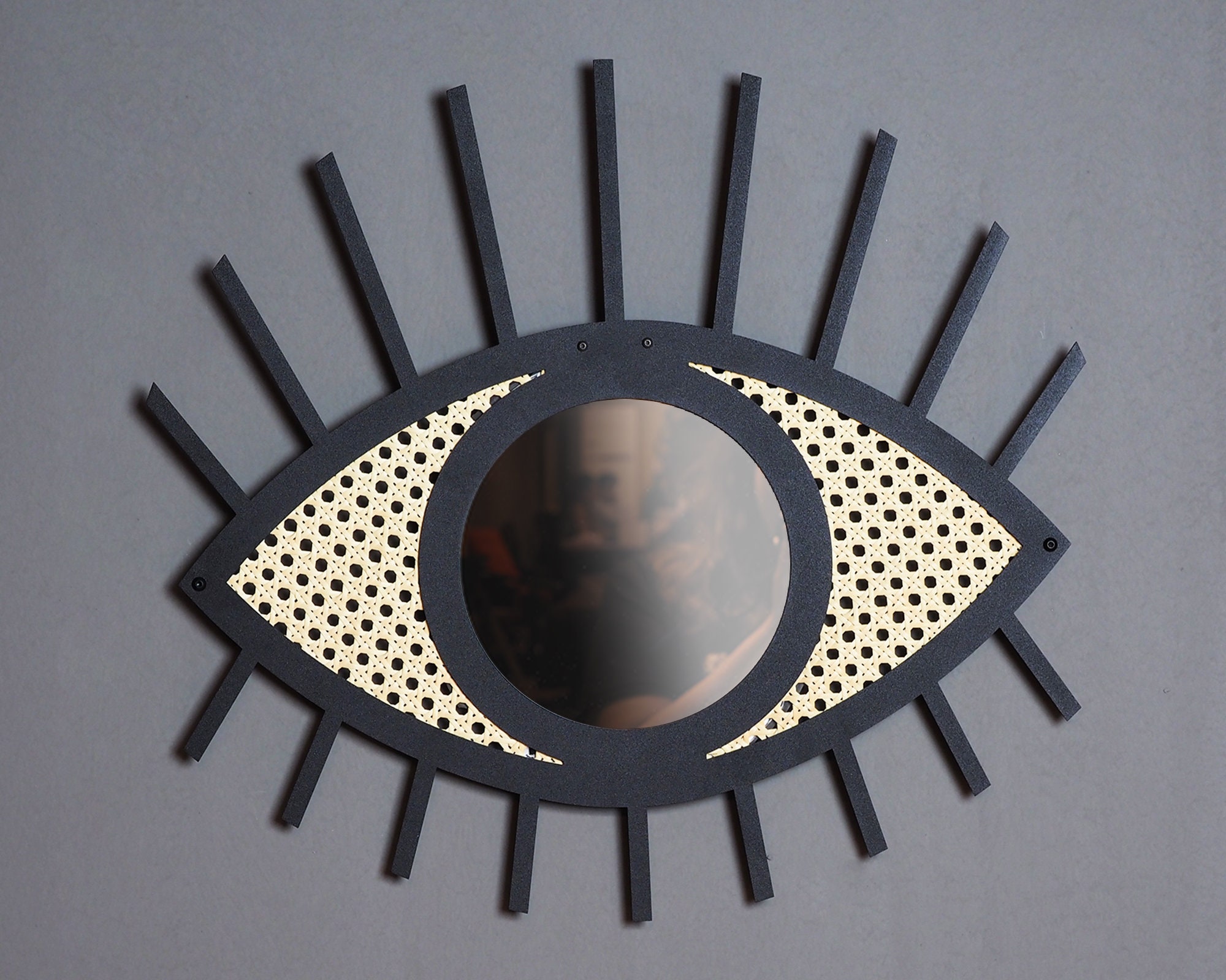 Metal Eye Mirror Wall Decor Rattan Eye Mirror Mirror Wall | Etsy