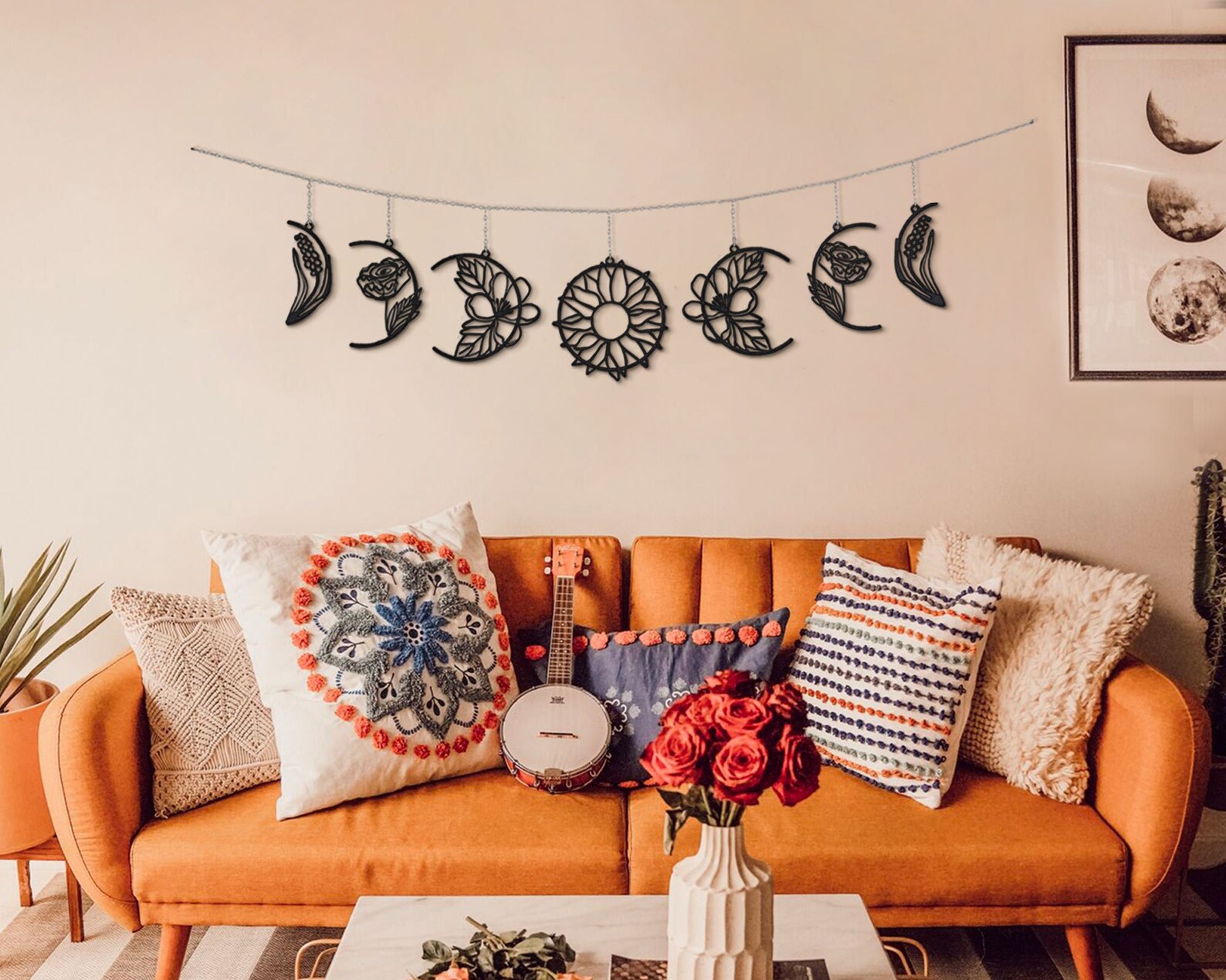 Metal Floral Moon Phases Wall Hanging Moon Phase Wall Art - Etsy