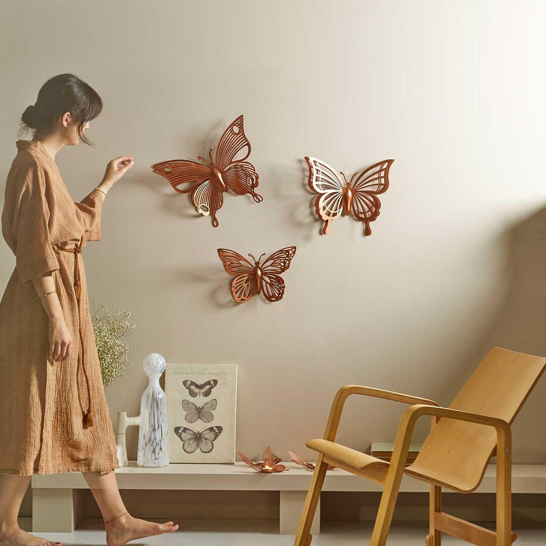 Set of 3 3D Metal Butterfly Wall Decor, Wall Butterflies Art, Wall ...