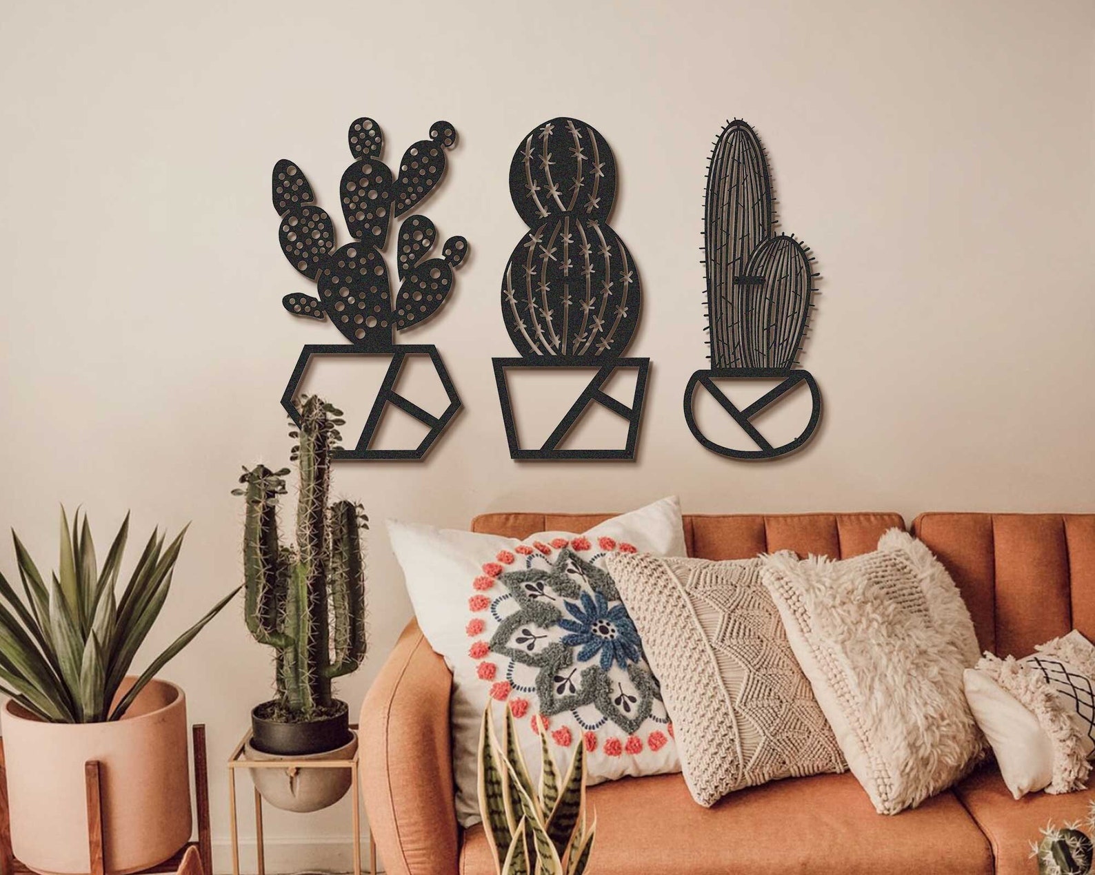 Metal Cactus Wall Art Set Cactus Wall Decor Geometric - Etsy