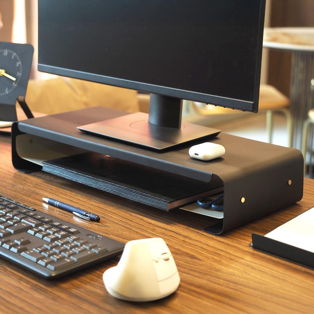 Modern Metal Monitor Stand & Desk Shelf, Office Desk Decor, Monitor ...