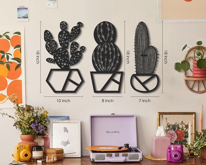 Metal Cactus Wall Art Set Cactus Wall Decor Geometric - Etsy