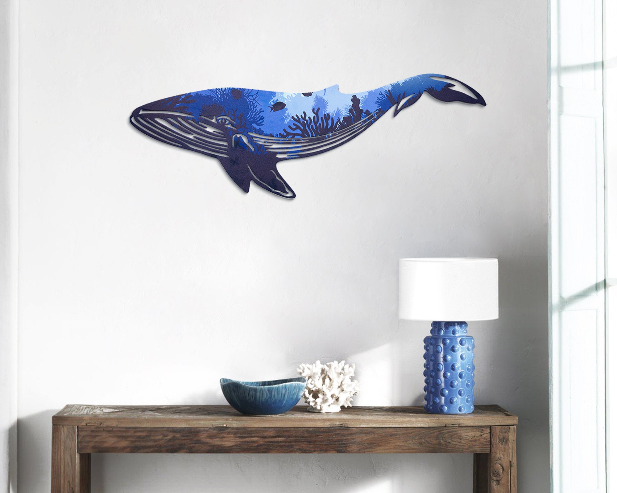 Colorful Large Metal Whale Wall Art (37"x12") Humpback Whale Gifts ...