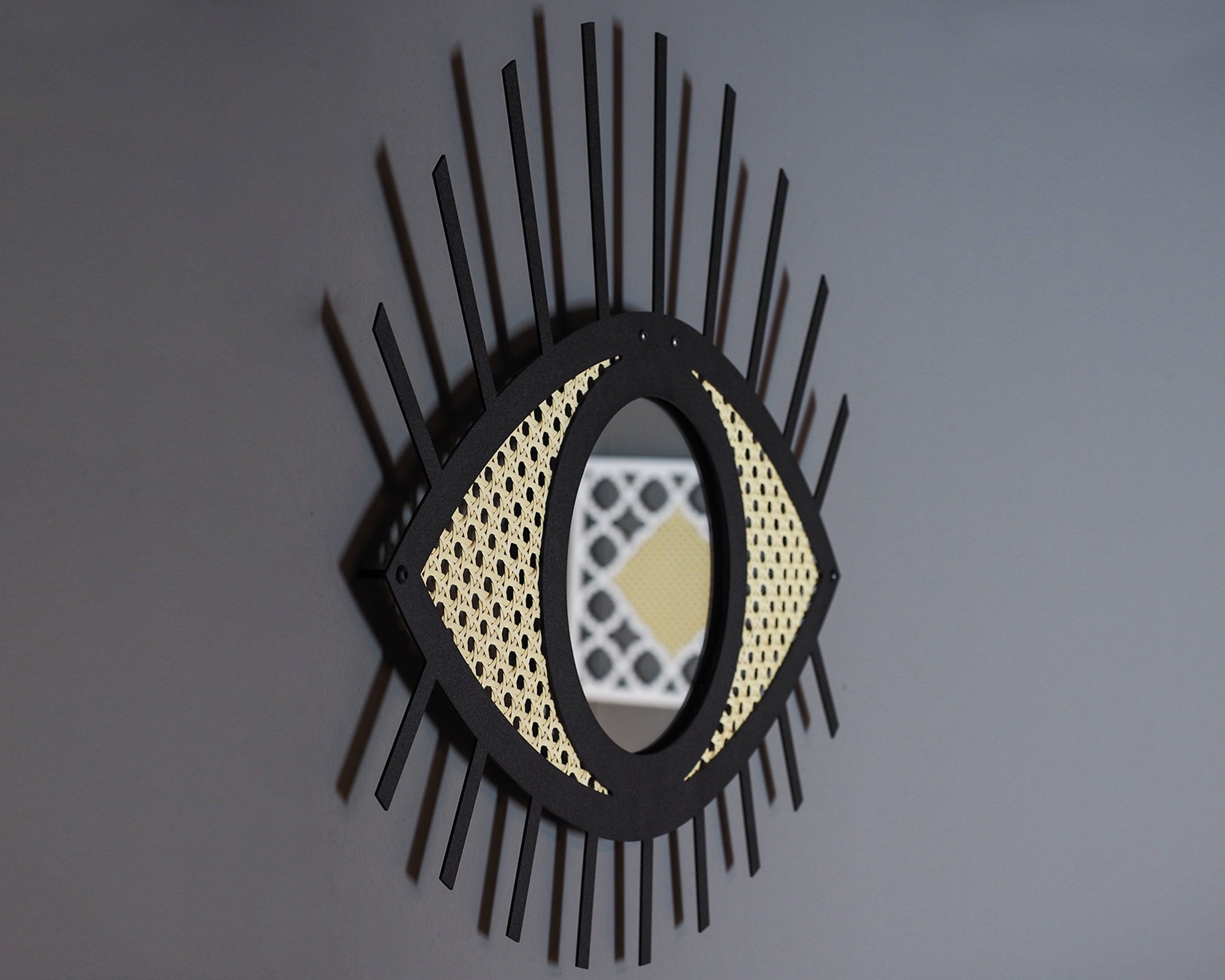 Metal Eye Mirror Wall Decor Rattan Eye Mirror Mirror Wall | Etsy